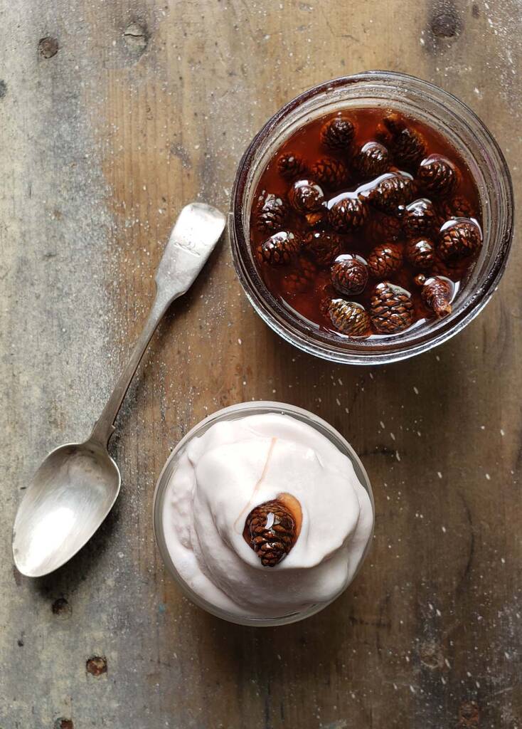 Pine cone jam is made by cooking immature pine cones