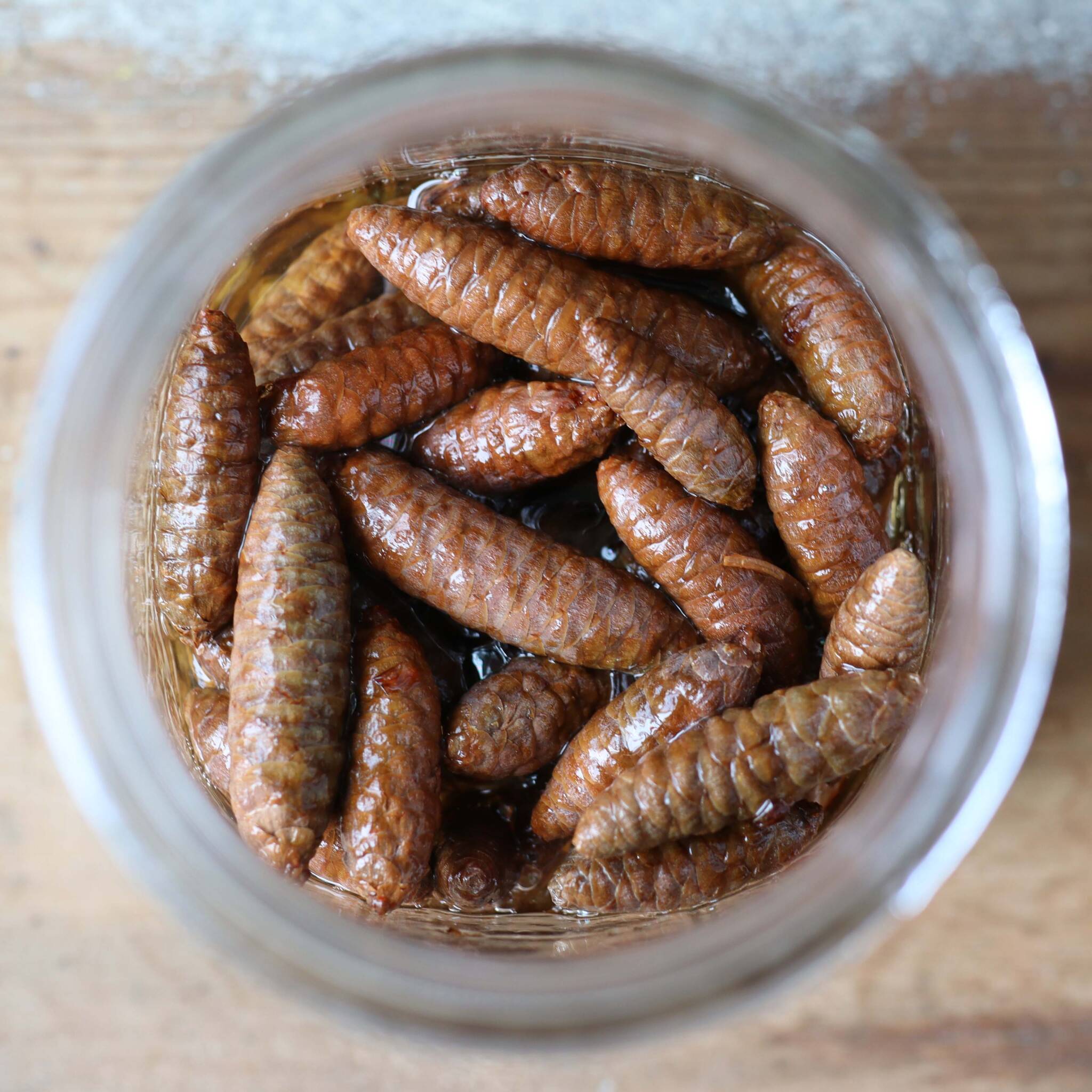 Pine cone jam is made by cooking immature pine cones