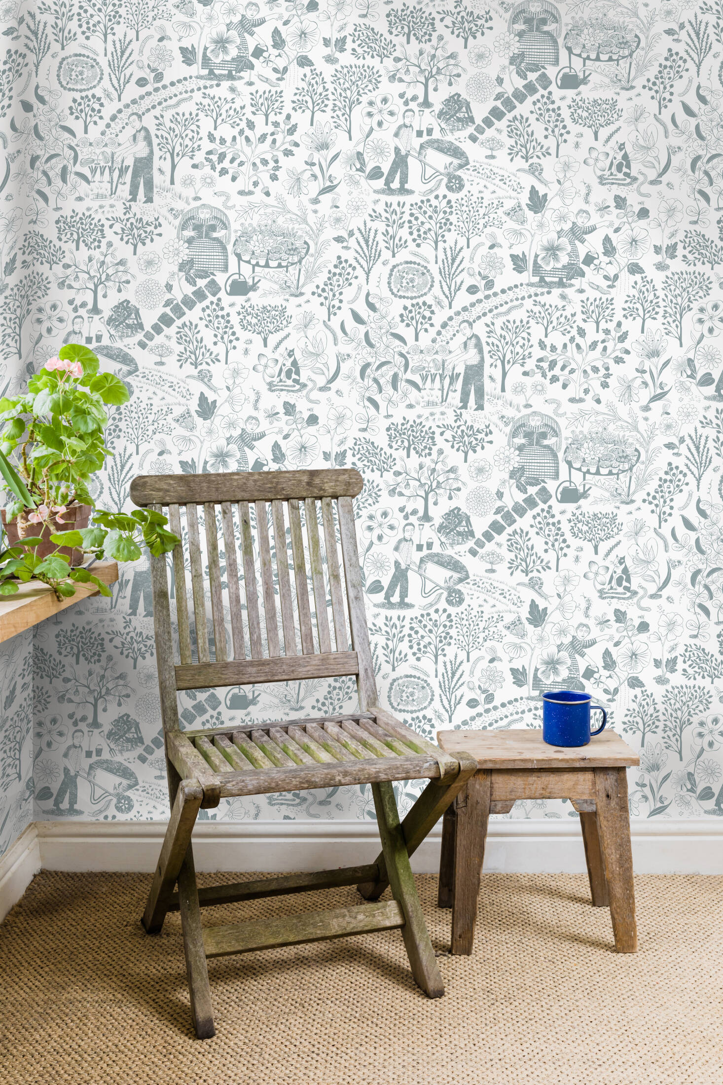 Scenes from an English garden on wallpaper by illustrator Alice ...